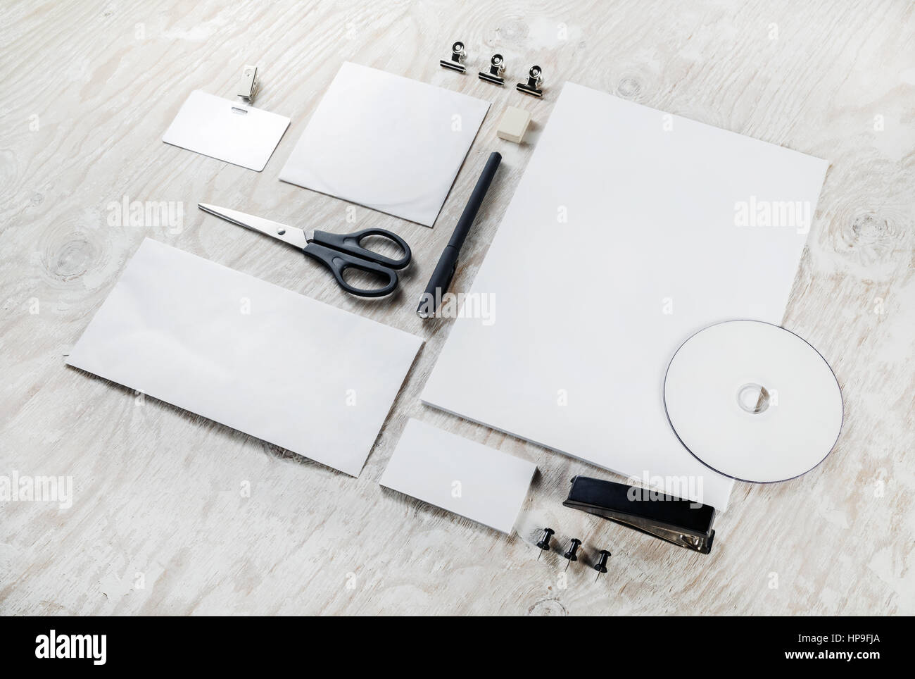 Blank corporate identity set on light wooden table background. Blank ...