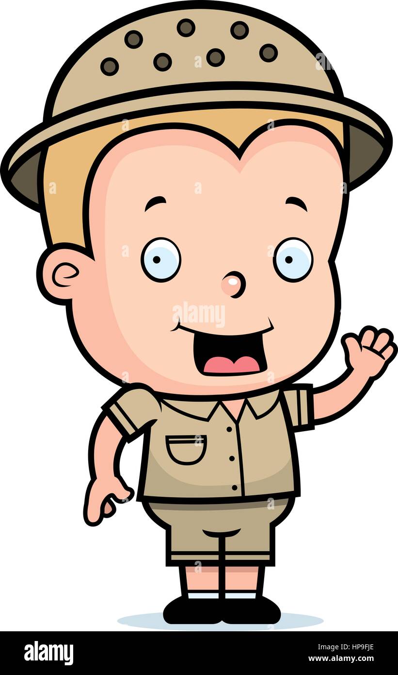 A happy cartoon safari boy waving and smiling Stock Vector Image & Art ...