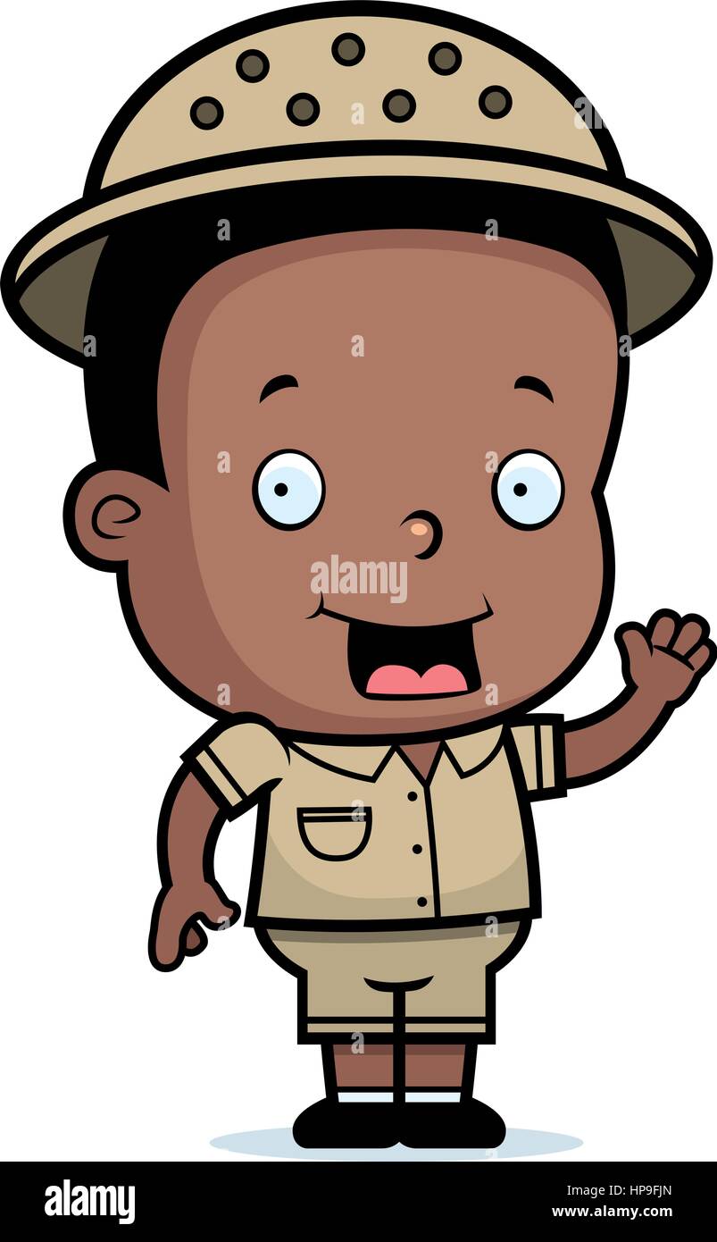 A happy cartoon safari boy waving and smiling Stock Vector Image & Art ...
