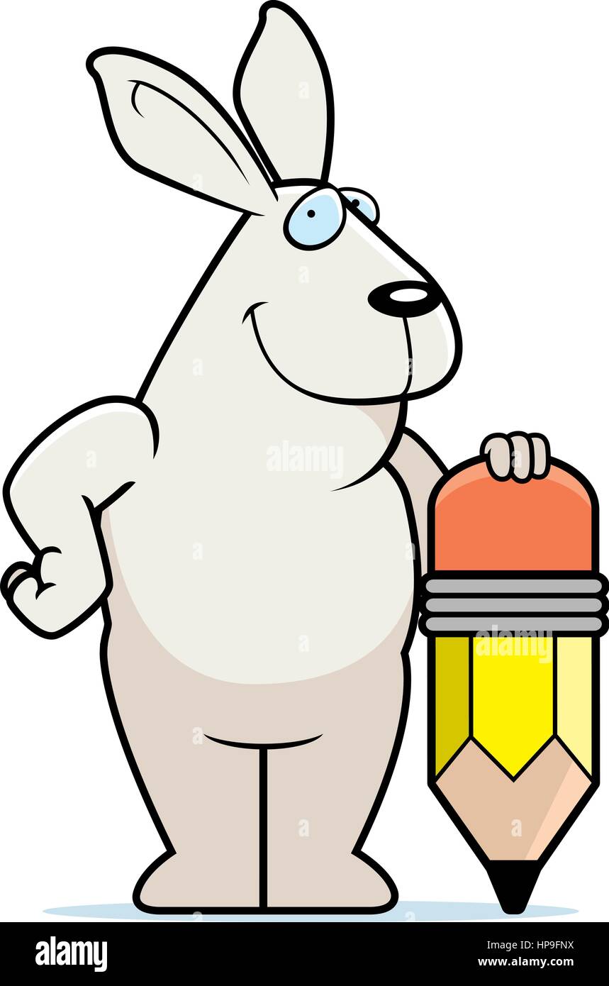 A happy cartoon rabbit with a pencil Stock Vector Image & Art - Alamy
