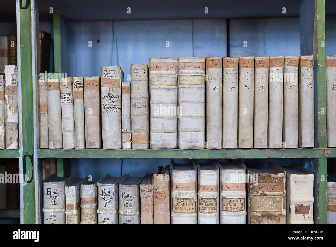 historic old book in ancient library, wooden bookshelf Stock Photo - Alamy