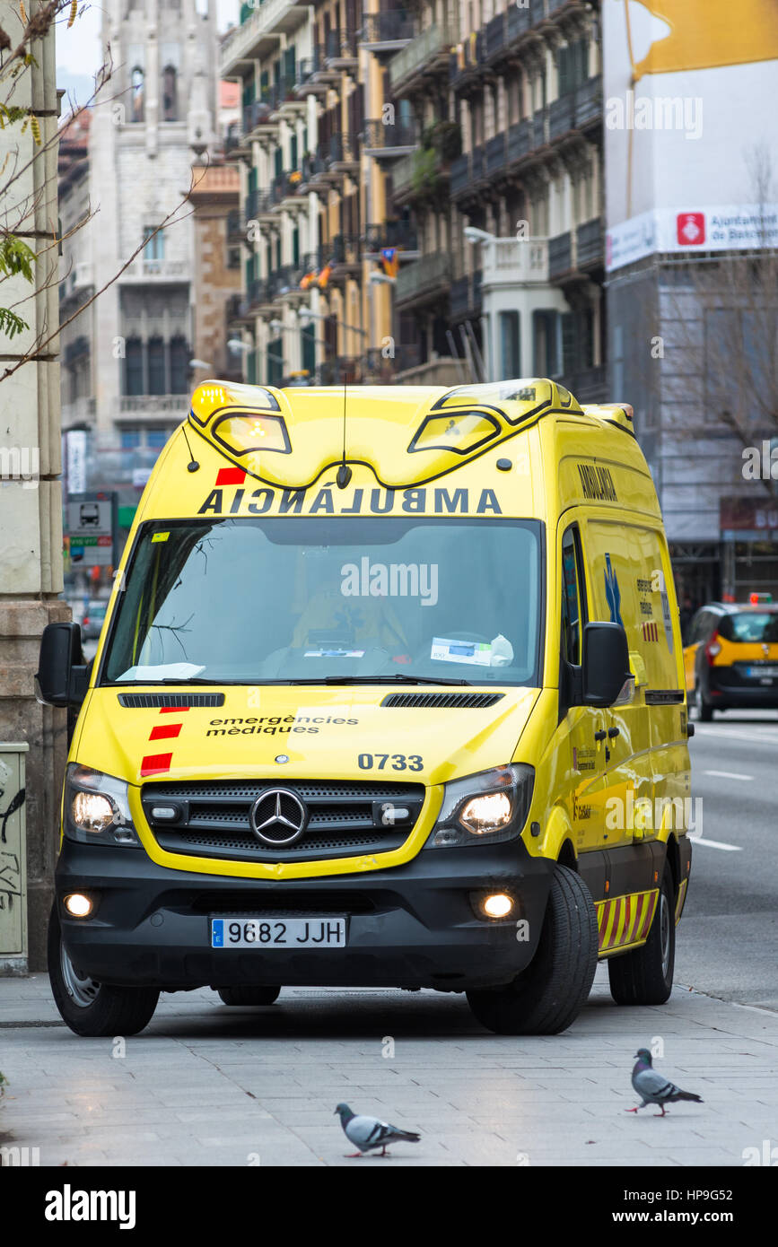 An ambulance seen in the city centre of Barcelona, Spain Stock Photo ...