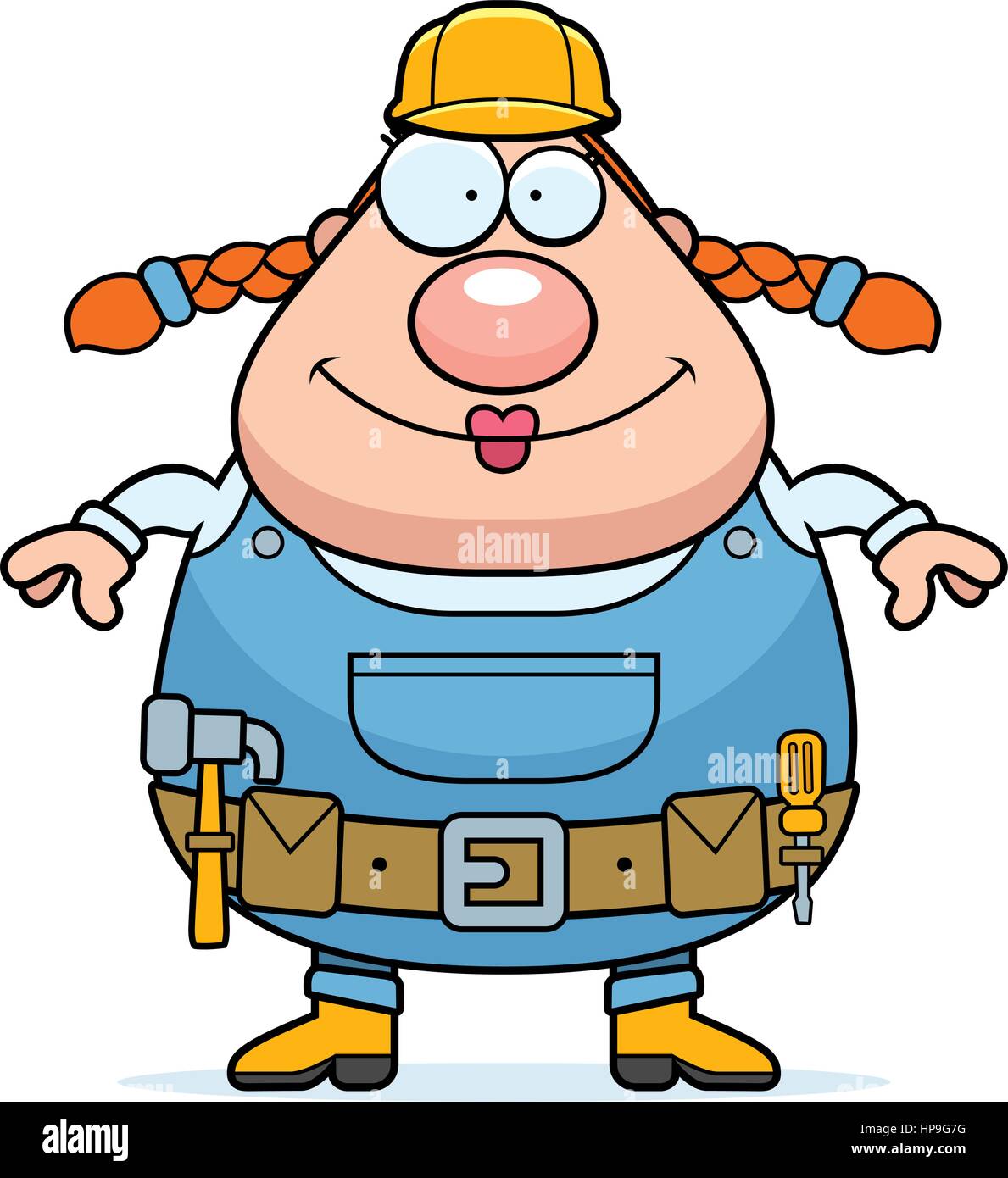 A happy cartoon woman construction worker standing and smiling Stock ...