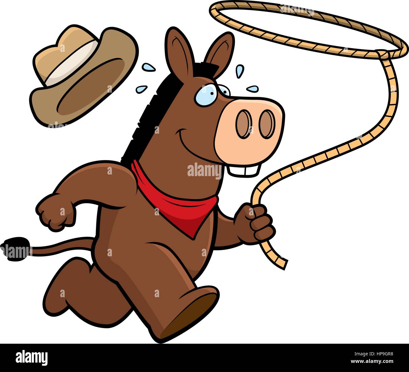 A happy cartoon rodeo donkey running with a lasso Stock Vector Image ...