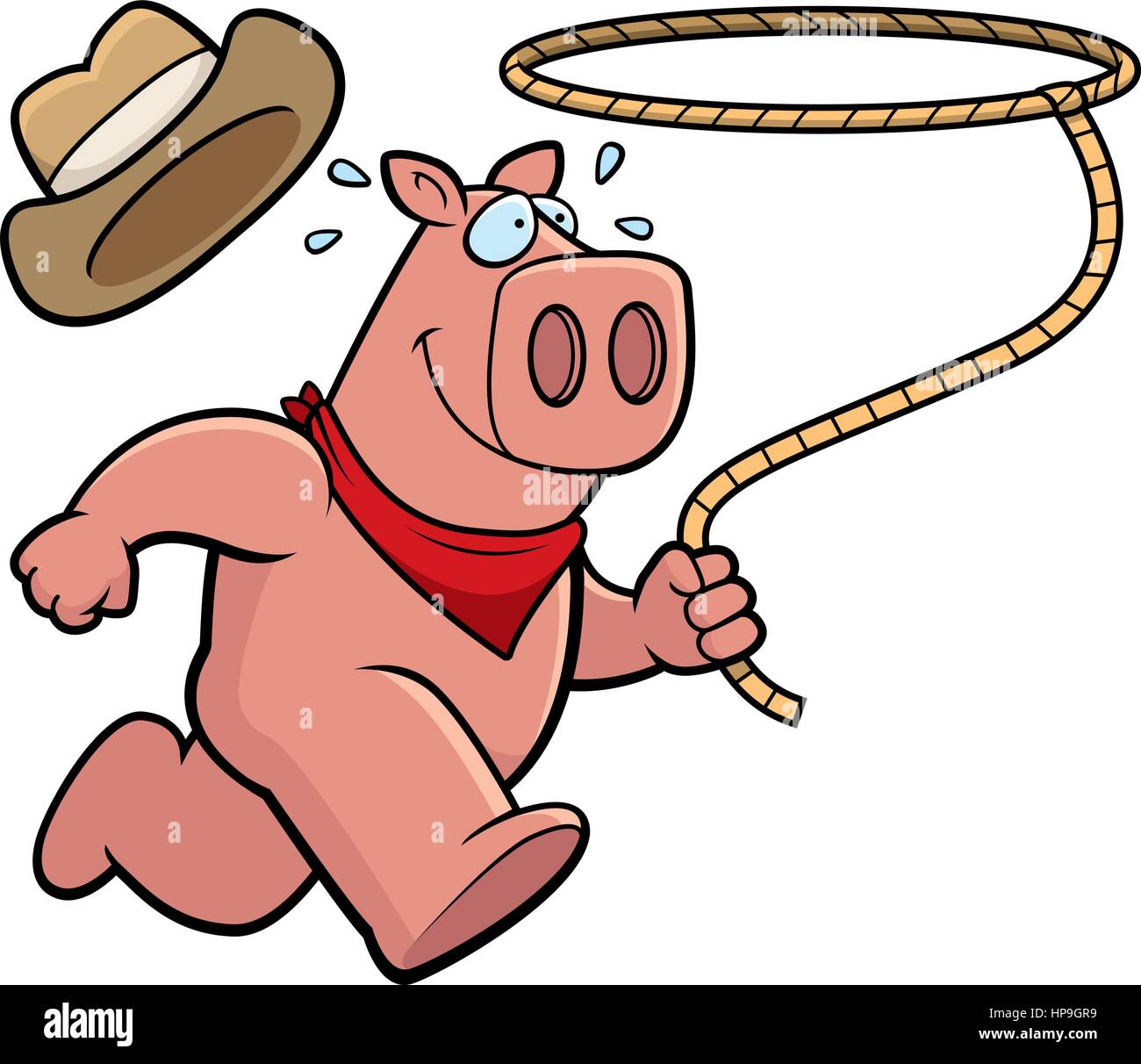 A happy cartoon rodeo pig running with a lasso Stock Vector Image & Art ...