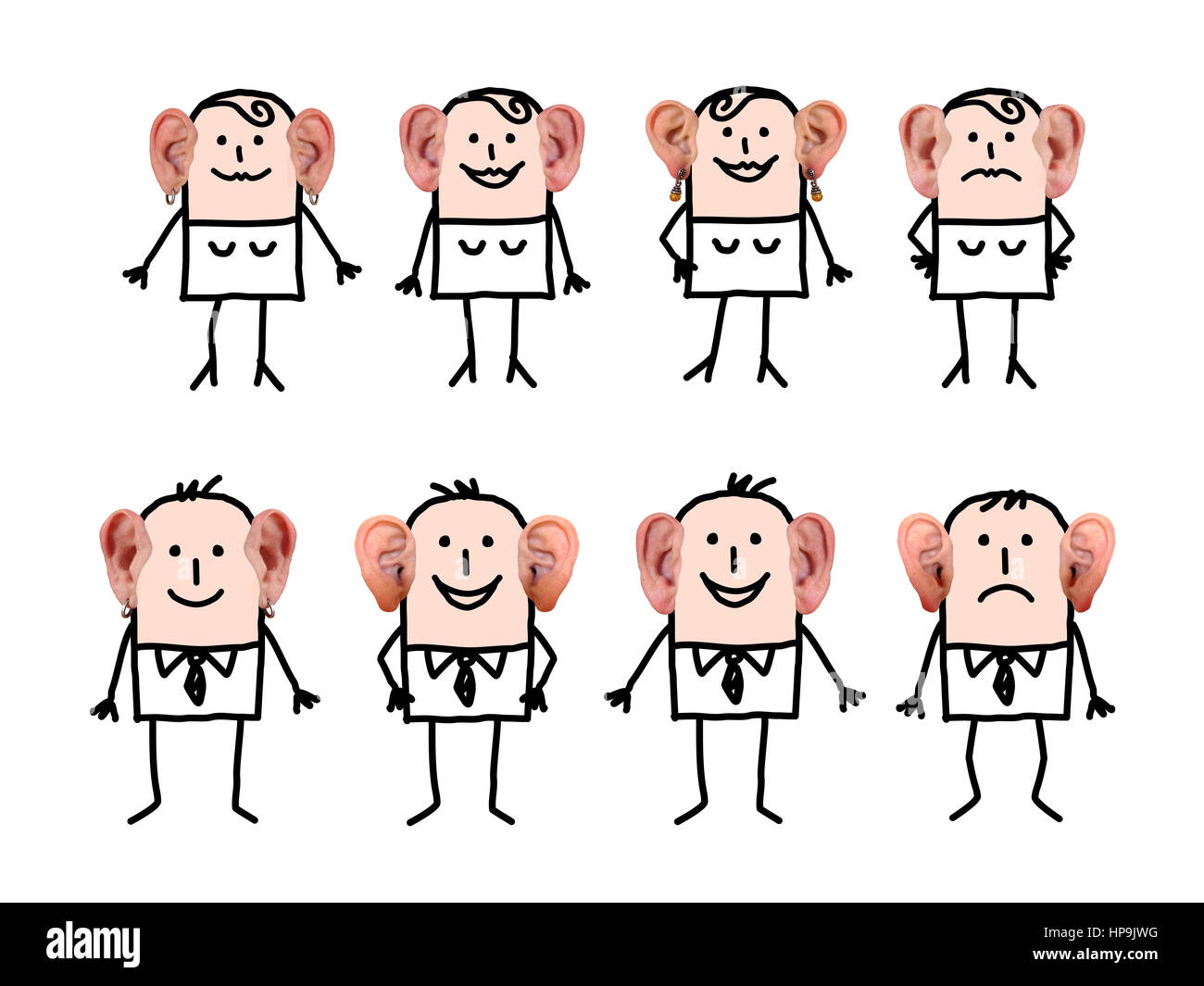 Cartoon male and female characters with real ears Stock Photo - Alamy