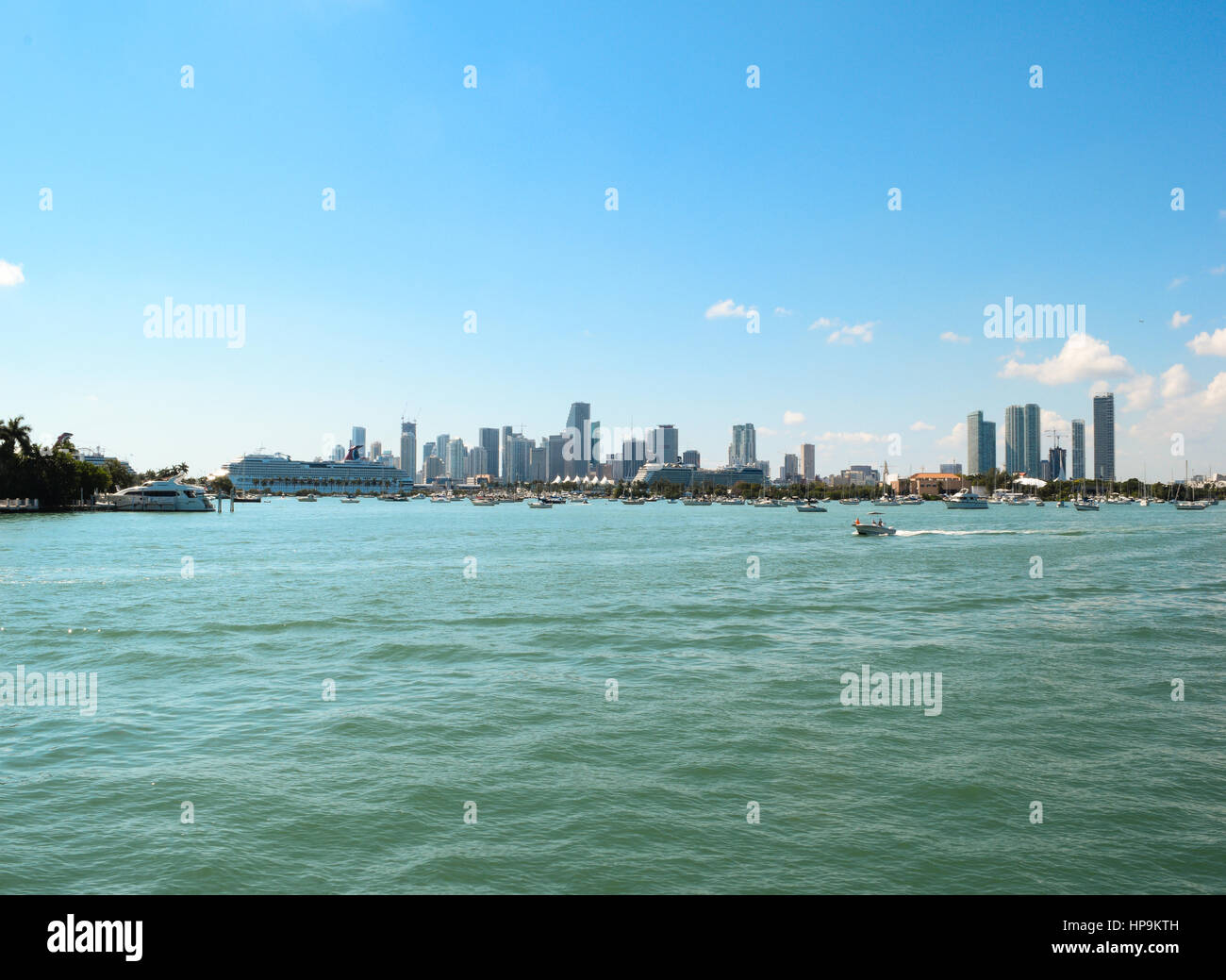 Panoramic view of Miami Skyline w/ yachts Stock Photo - Alamy