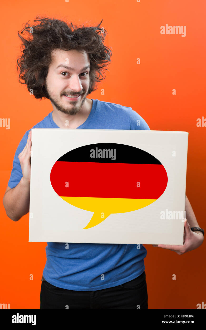 Man learn speaking german in bubble Stock Photo - Alamy