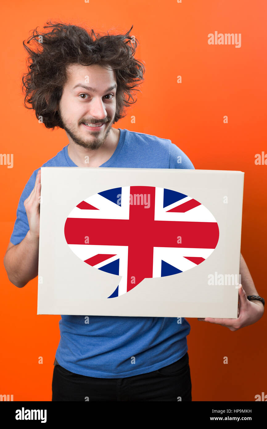 Man learn speaking english in bubble Stock Photo - Alamy