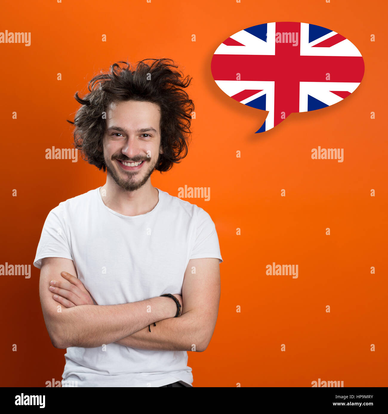 Man learn speaking english in bubble Stock Photo - Alamy