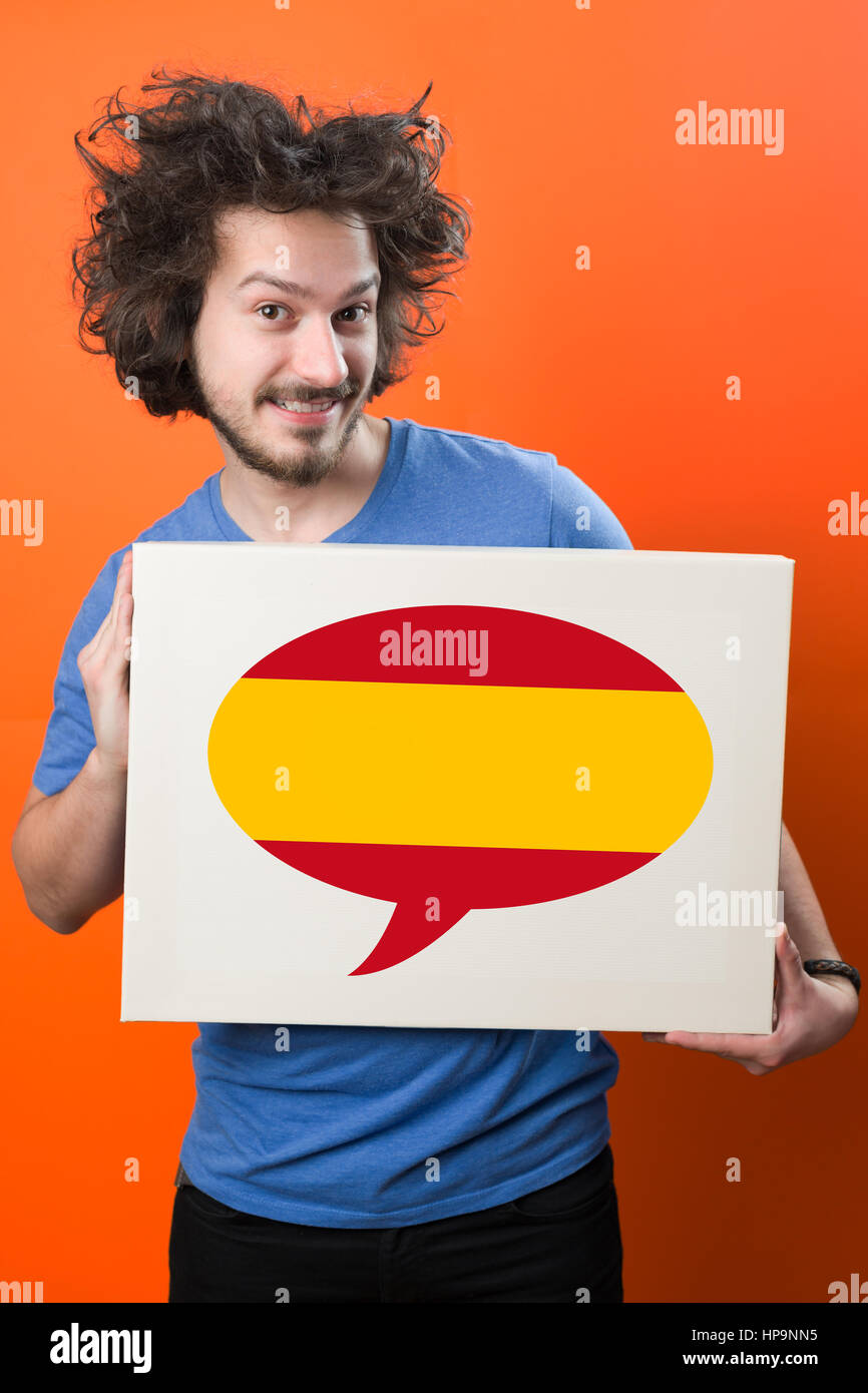 Man learn speaking spanish in bubble Stock Photo - Alamy
