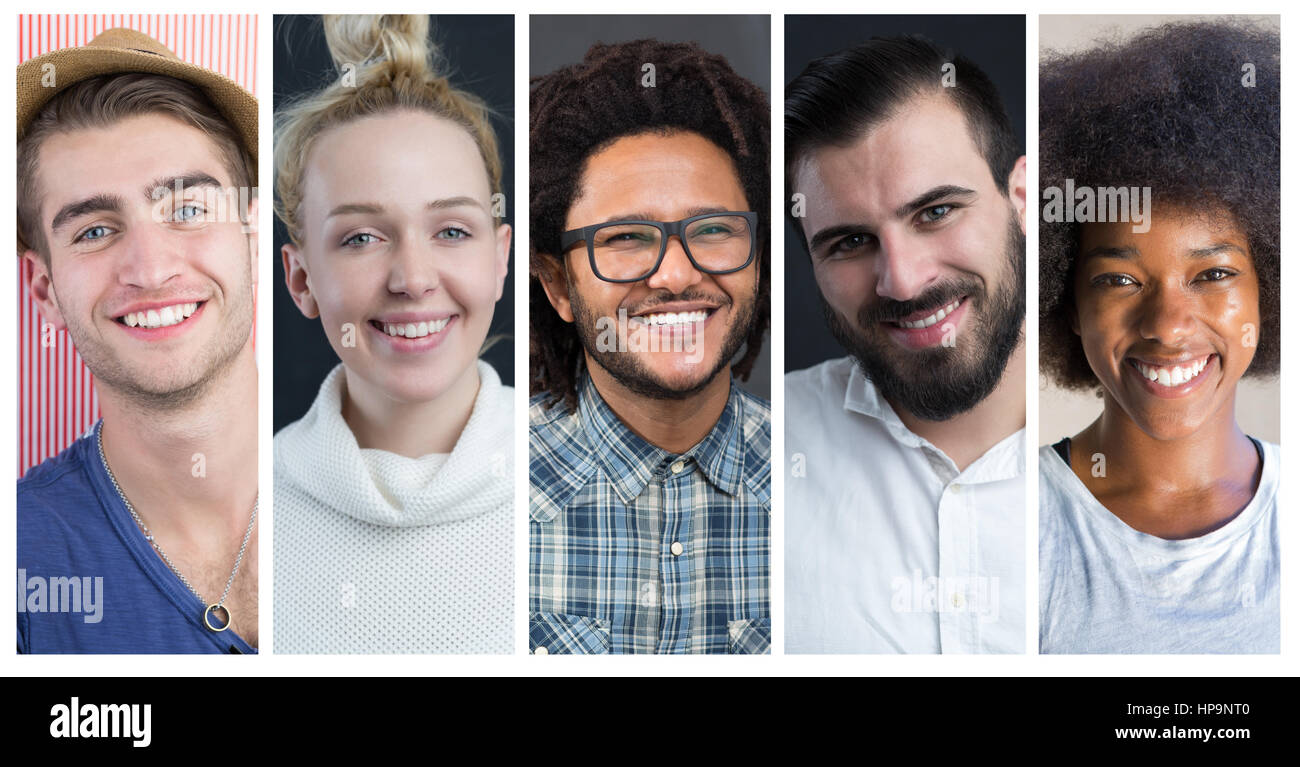 collage of happy people smiling Stock Photo - Alamy