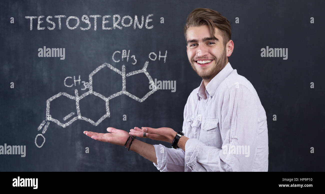 chemical structure of testosterone molecule drawn on chalkboard ...