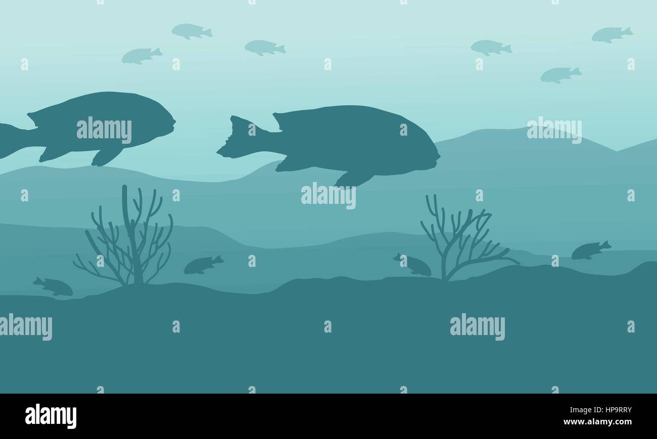 Silhouette of fish various underwater landscape vector art Stock Vector ...