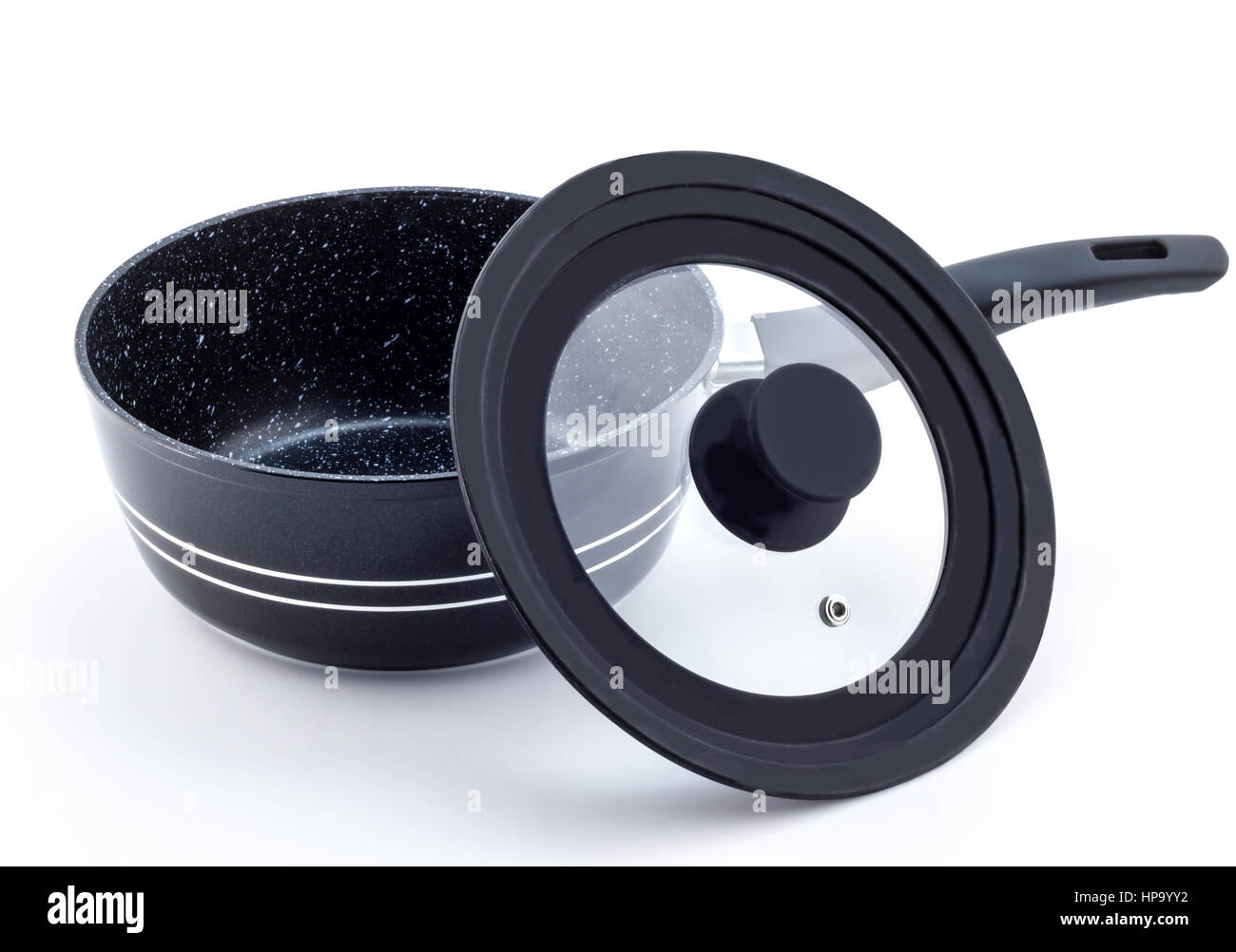 Cooking pot with black marble coating and lid Stock Photo - Alamy