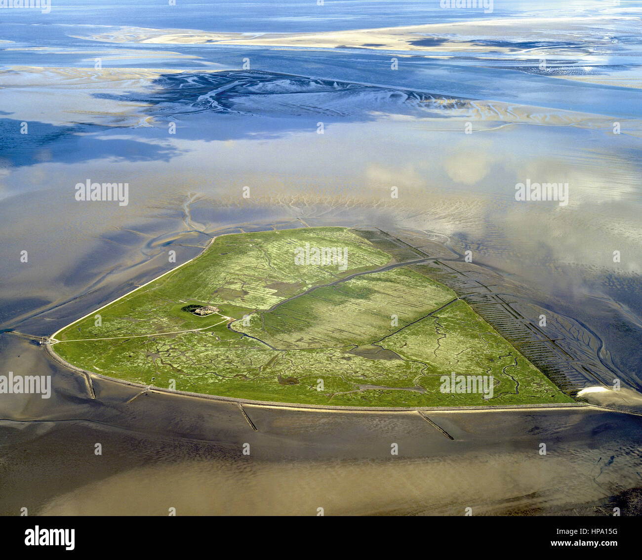 Hallig Suedfall, Schleswig-Holstein, Deutschland, Luftaufnahme Stock ...