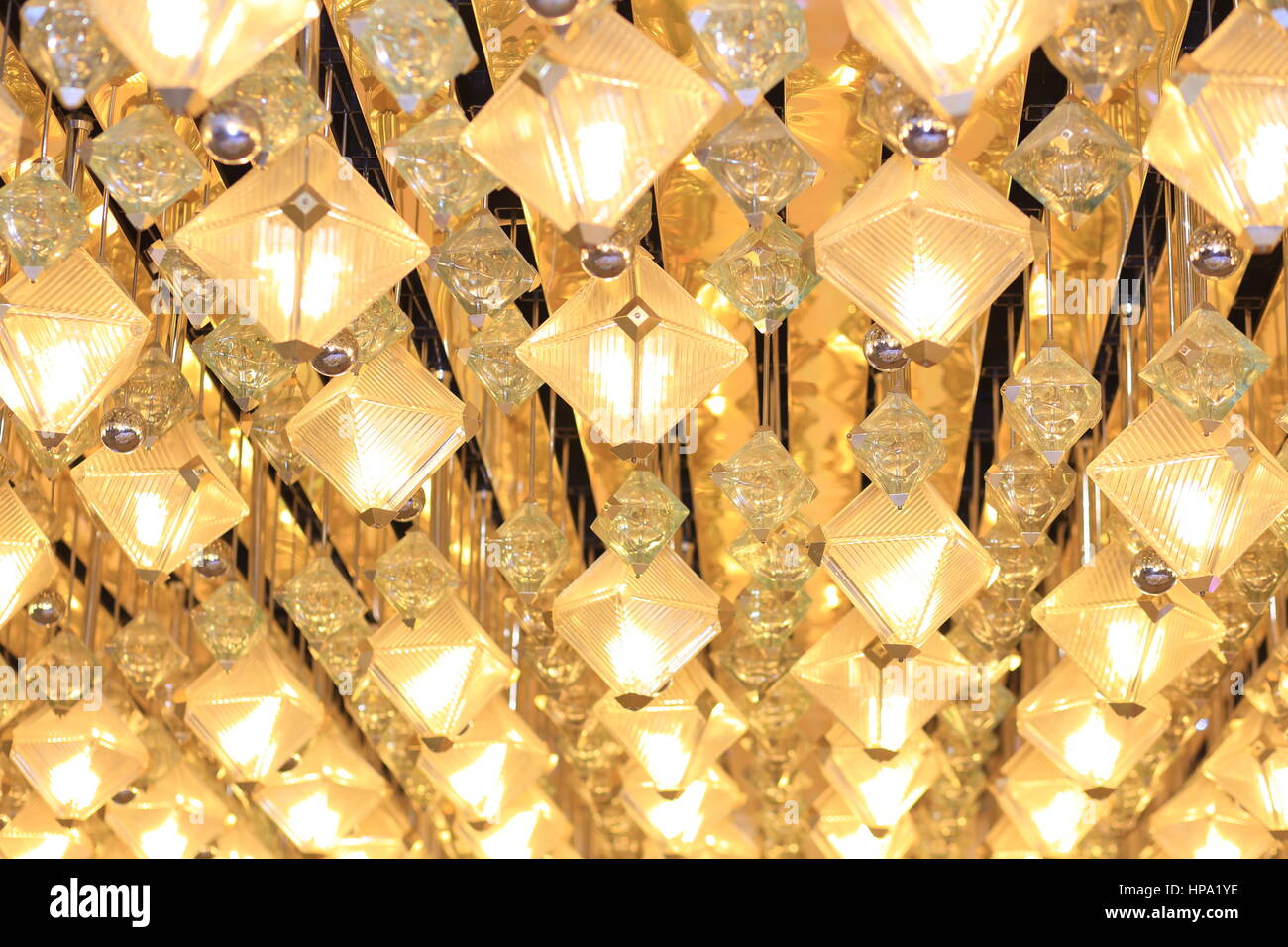 Shiny yellow lanterns. Bright background with electric lights Stock ...