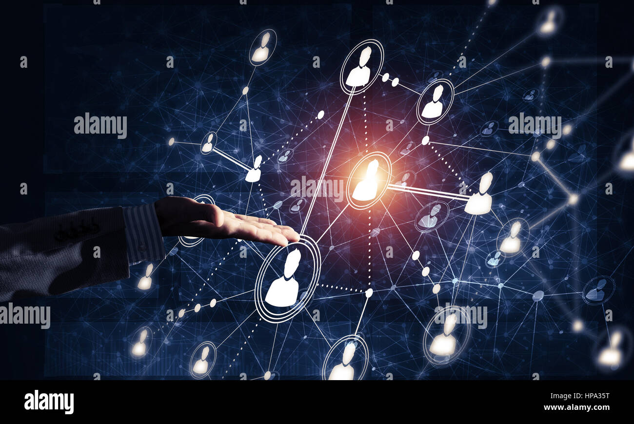 Background conceptual image with social connection lines on dark ...