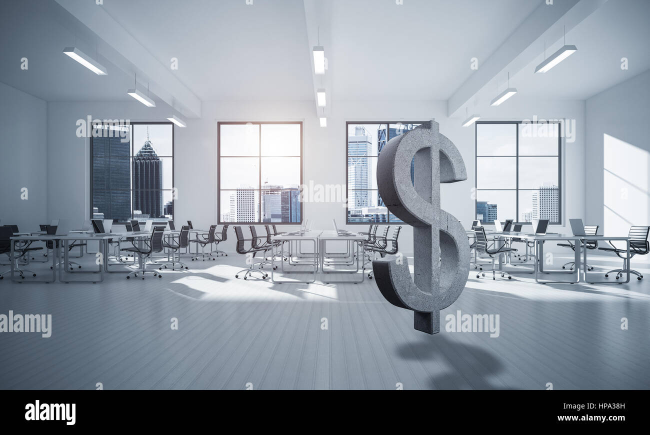 Stone dollar symbol in modern office interior as currency sign. 3d ...