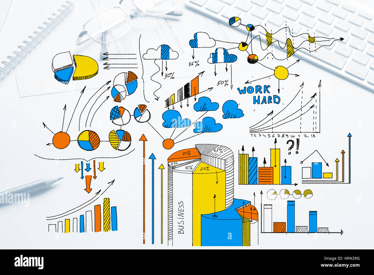 Color business strategy sketch on white background Stock Photo - Alamy