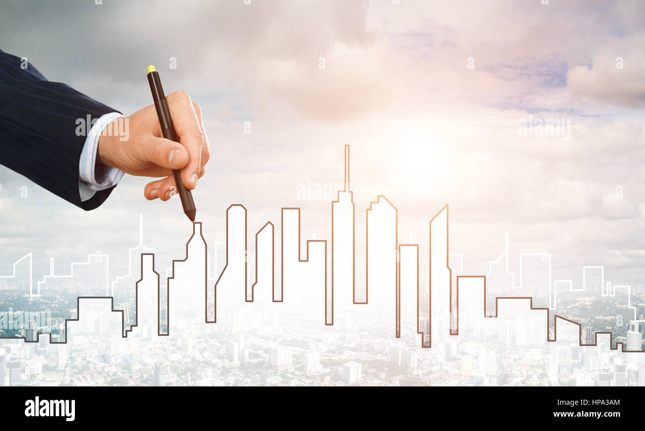 Hand of man designer drawing with stylus construction project Stock ...