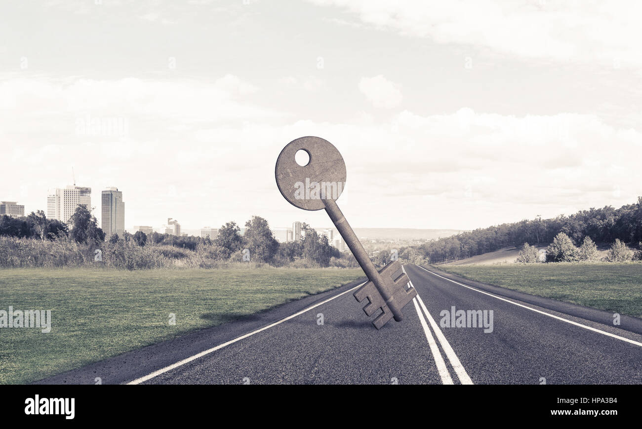 Key stone figure as symbol of access outdoor against natural landscape ...