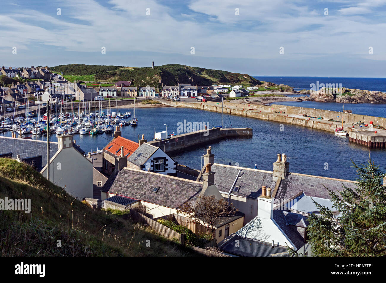 Housing surrounding the harbour in the old fishing village of Findochty ...