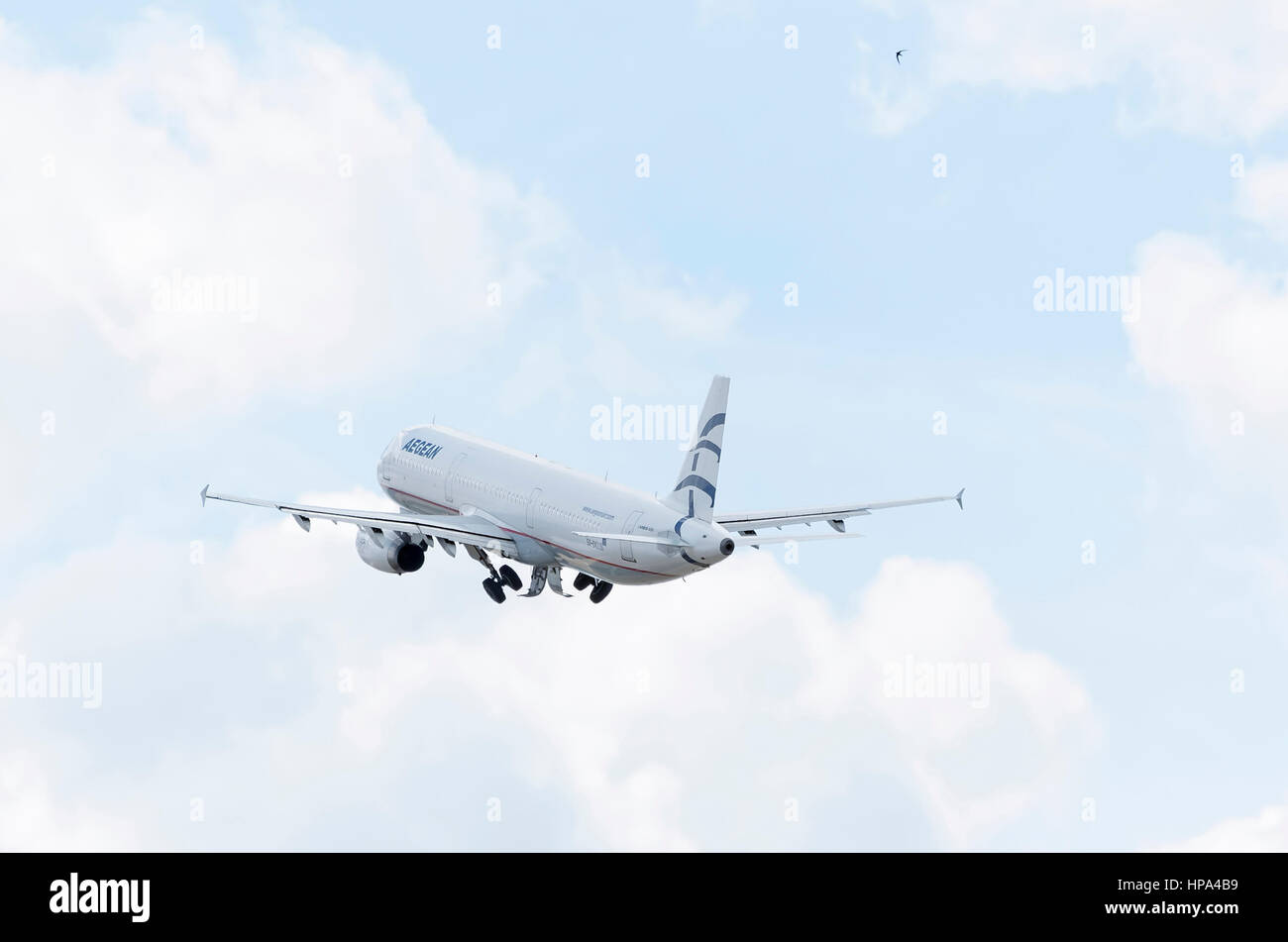 Plane Airbus A321, of Aegean Airlines airline, is taking off from Madrid - Barajas, Adolfo ...