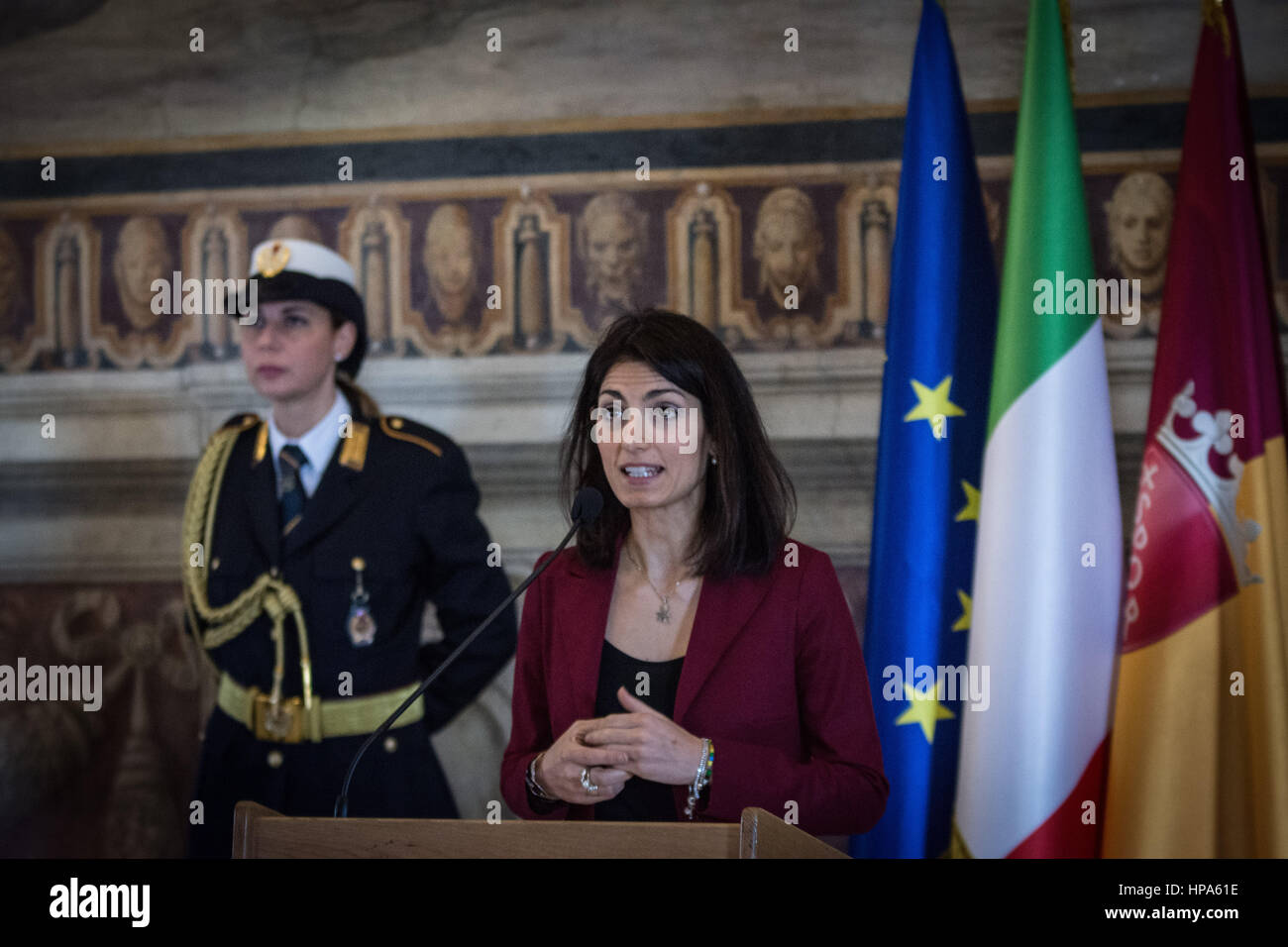 Rome, Italy. 20th Feb, 2017. The mayor of Rome Virginia Raggi, the ...
