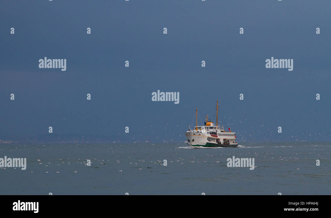 The traditional turkish ferry in marmara sea between Istanbul and ...