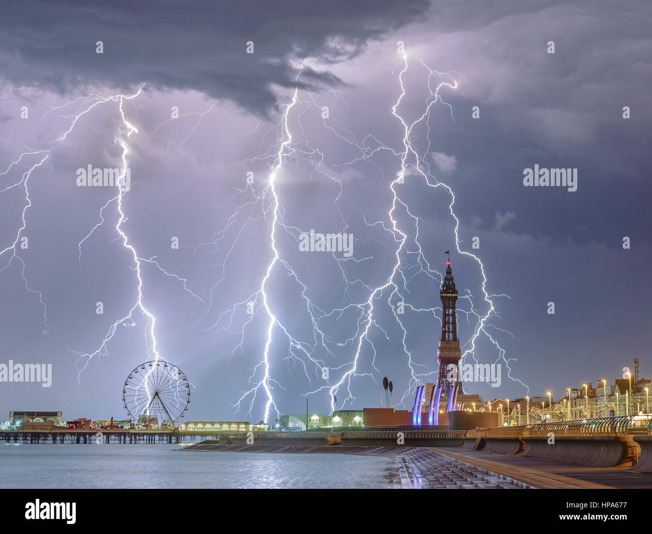 Lightning storm over Blackpool Stock Photo - Alamy