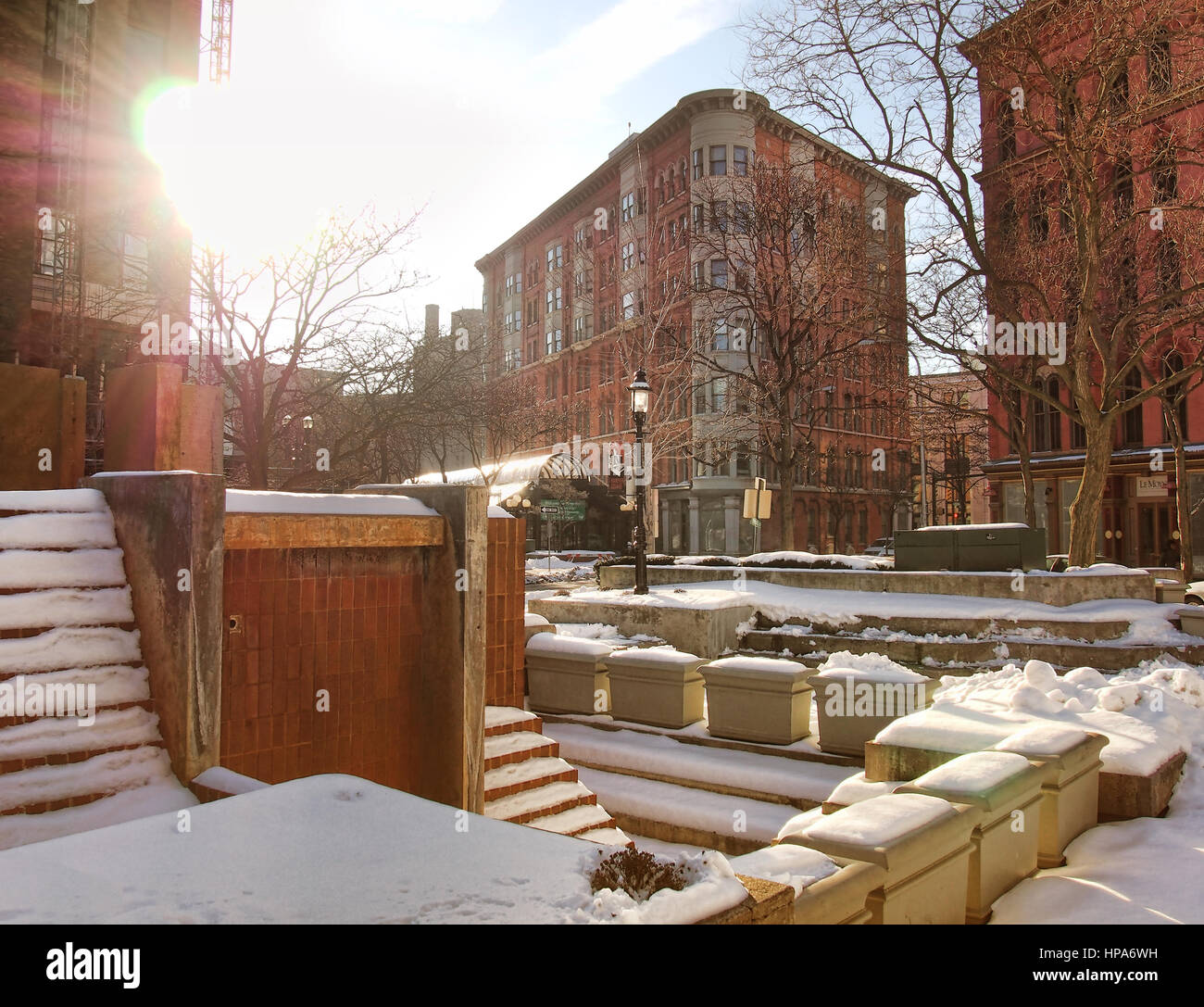 Syracuse, New York, USA. Febuary 18 ,2017. Hanover Square with turned ...