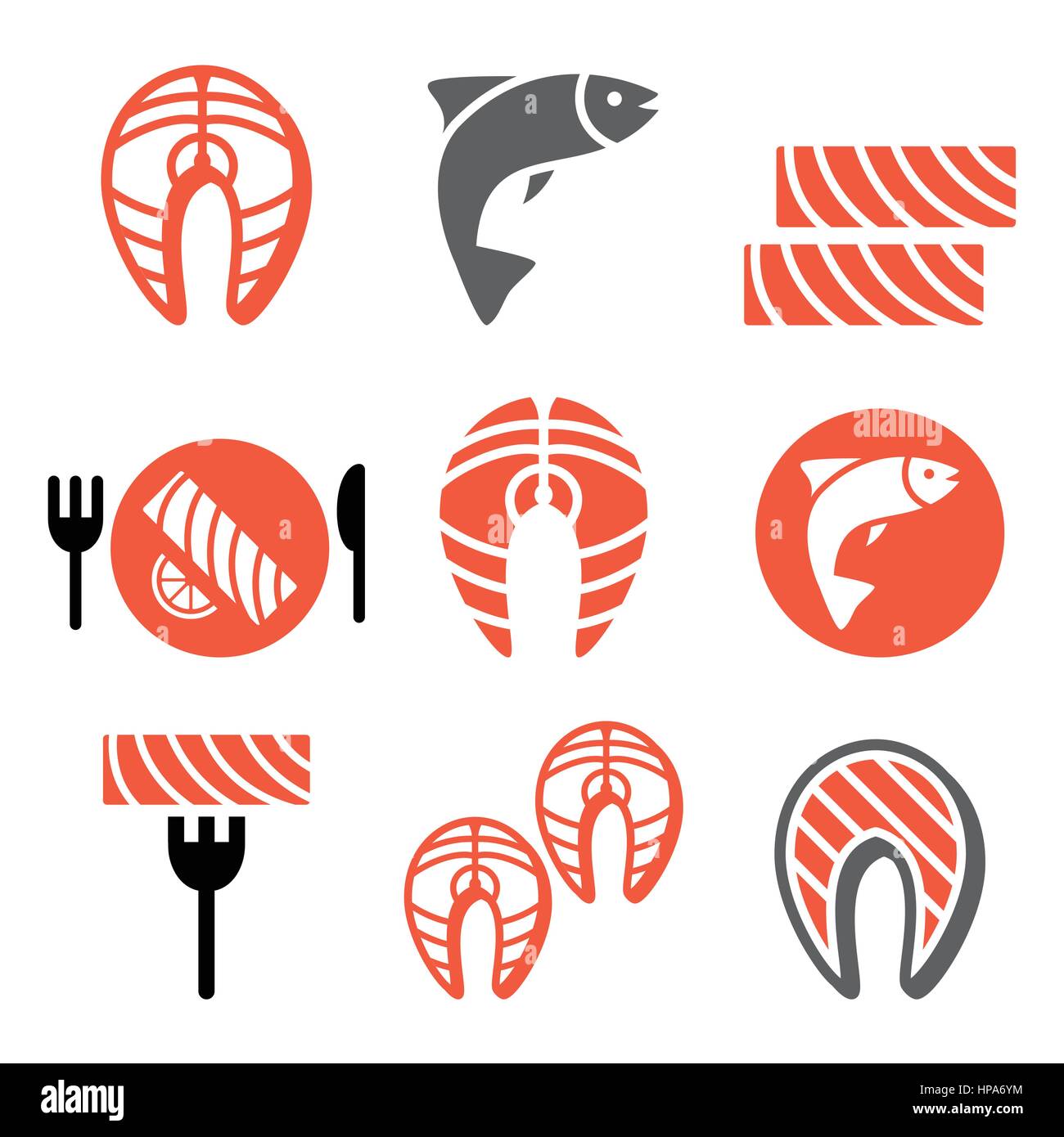 Salmon fish and meal - food icons set Stock Vector Image & Art - Alamy