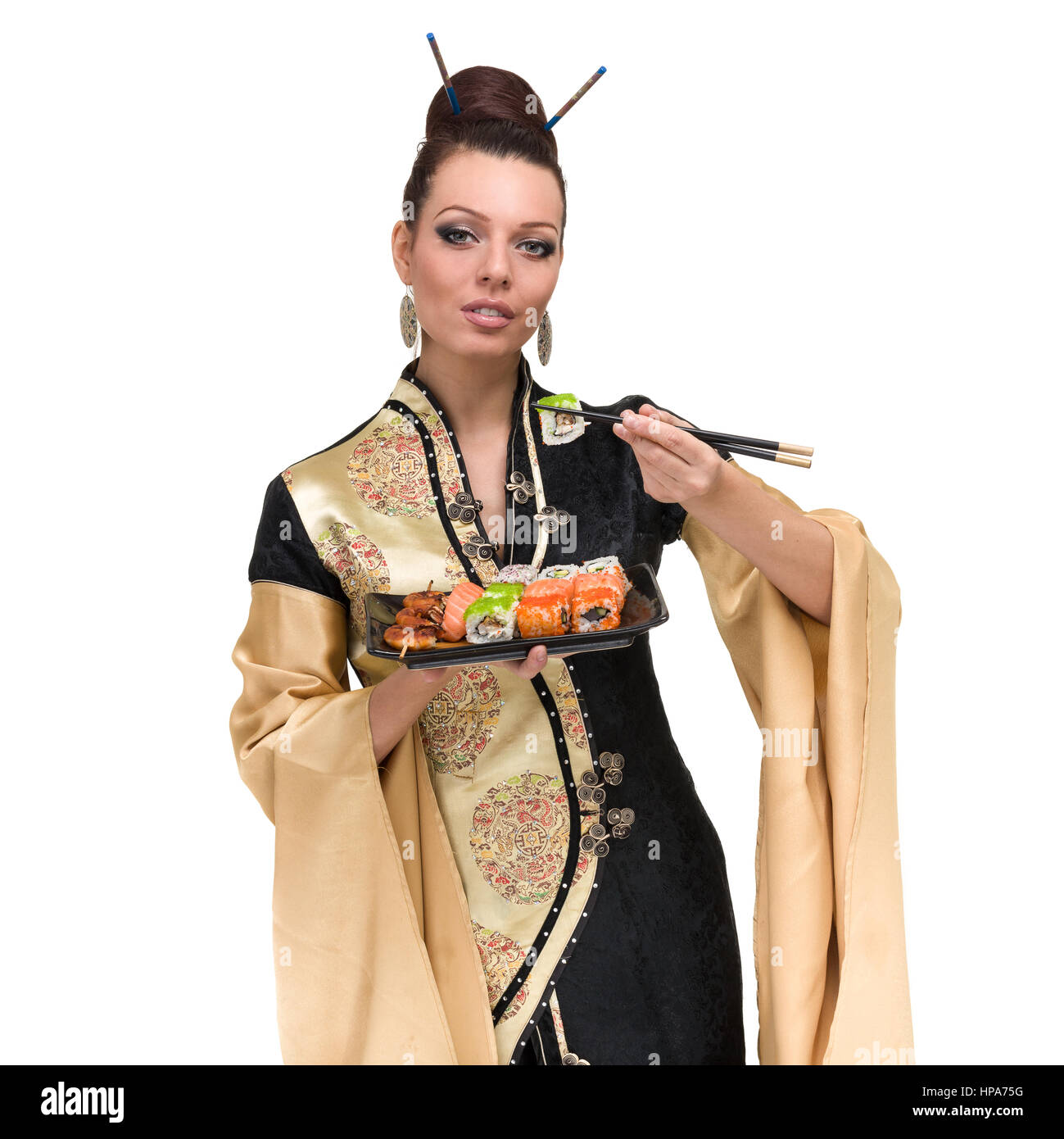 woman in traditional dress with eastern food Stock Photo - Alamy