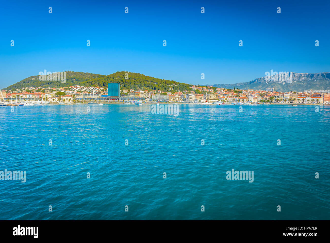 Coastline town Split from ferry in summertime, Croatia Stock Photo - Alamy