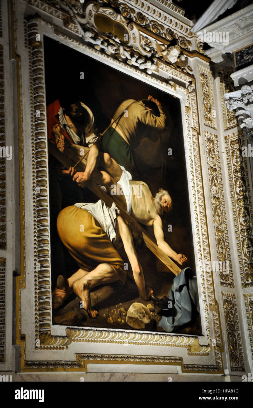 ROME, ITALY - MARCH 14, 2016: The paintings in the Cerasi Chapel in ...