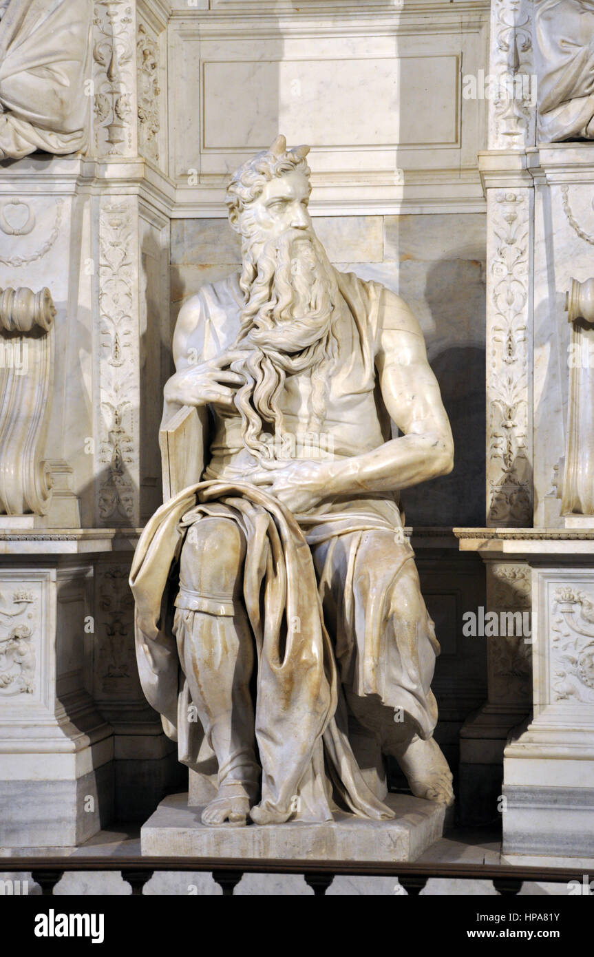 ROME, ITALY - MARCH 16, 2016: The statue of Moses sculpted by ...