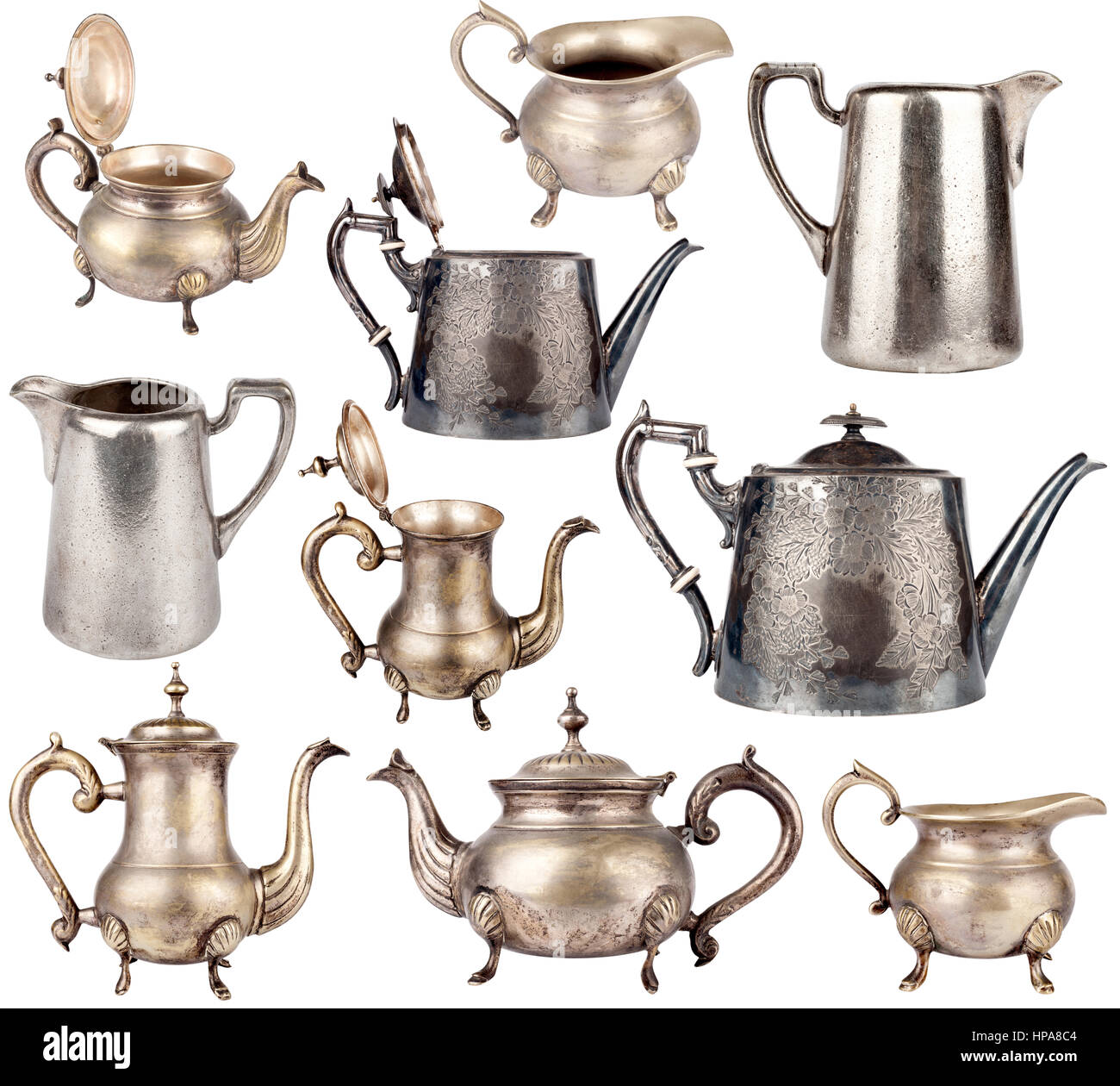 Collection of antique teapots isolated on white background Stock Photo ...