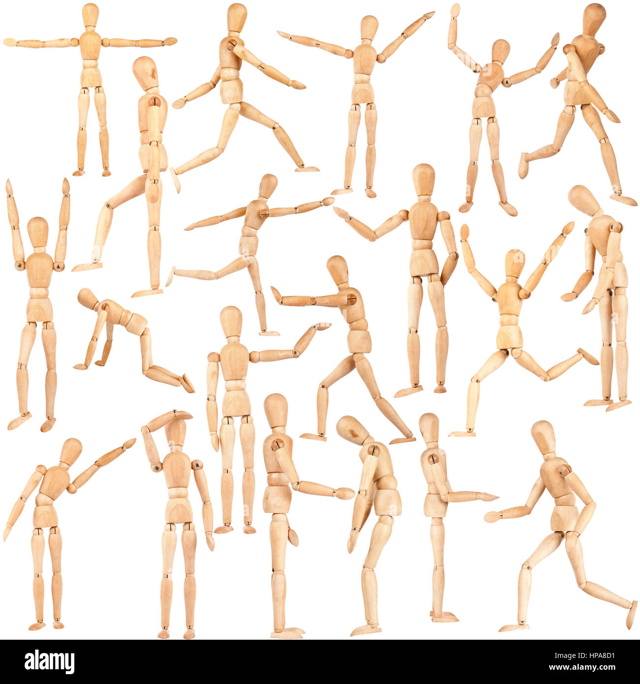 Set of wooden dummies isolated on a white background Stock Photo - Alamy
