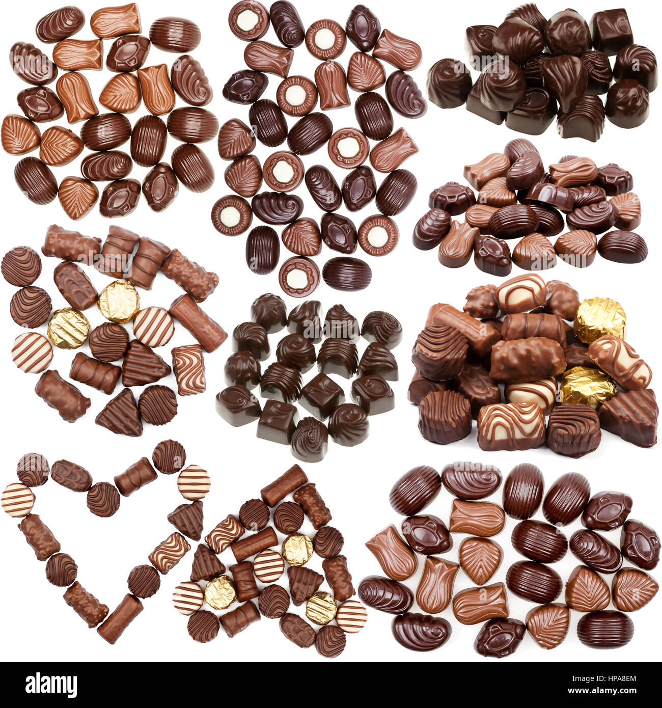 Collection of chocolate candies pictures isolated on white background ...