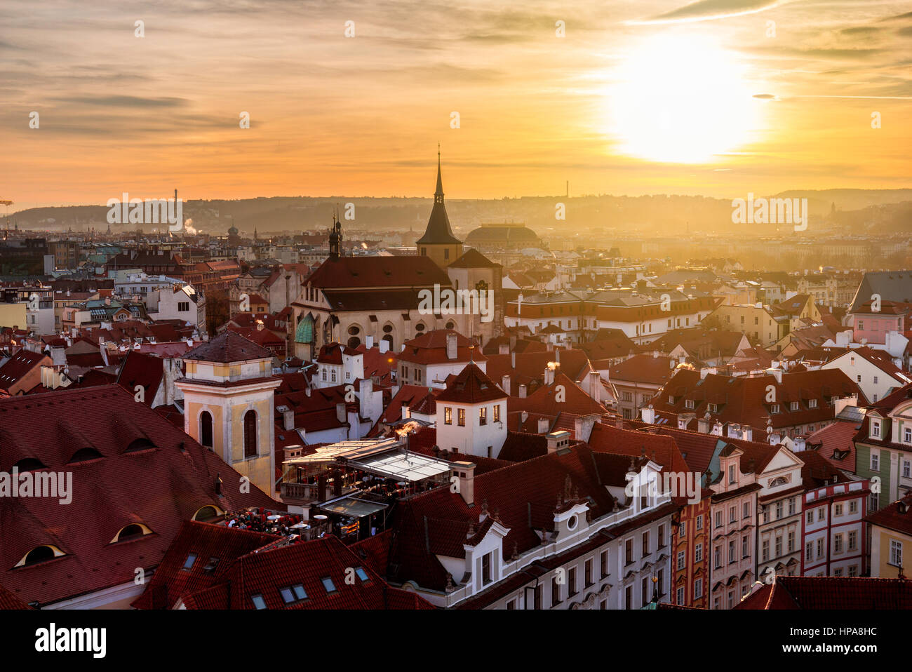 Top view to red roofs skyline of Prague city Czech republic Stock Photo ...