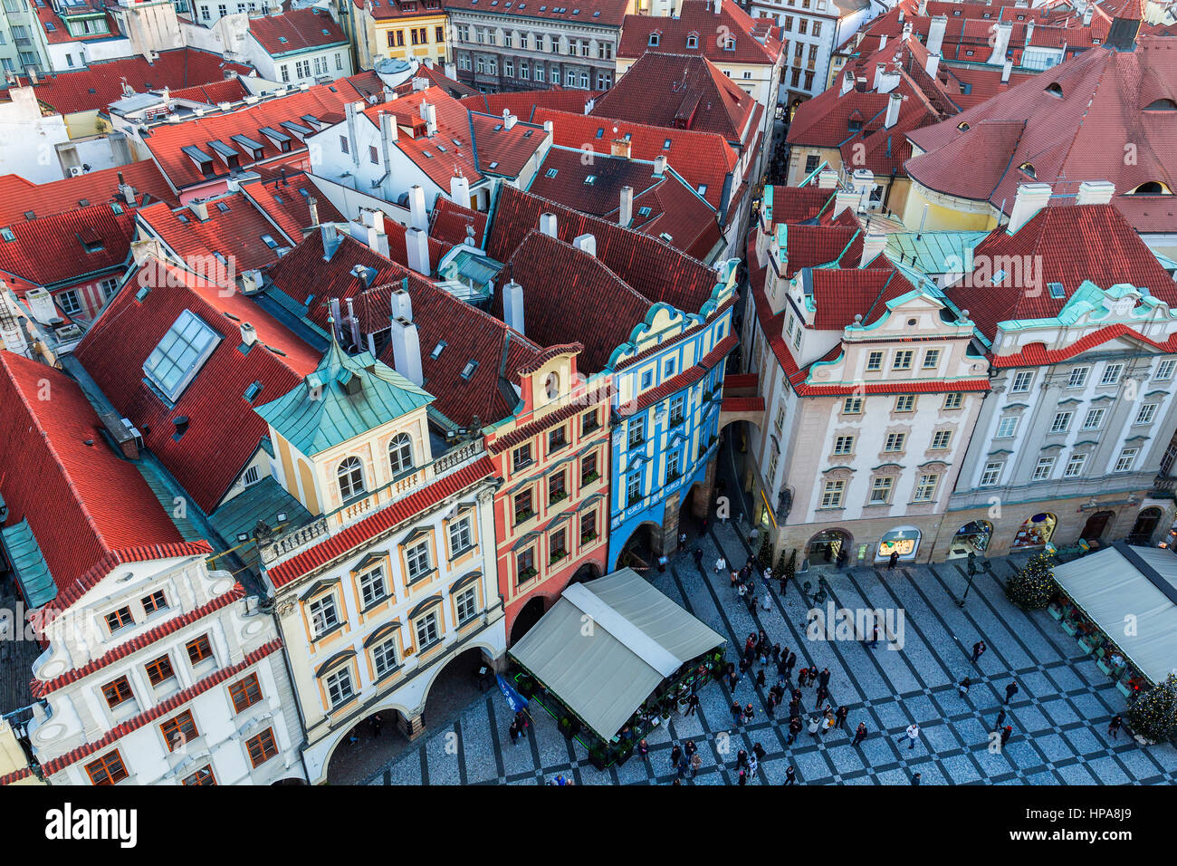 Top view to red roofs skyline of Prague city Czech republic Stock Photo ...