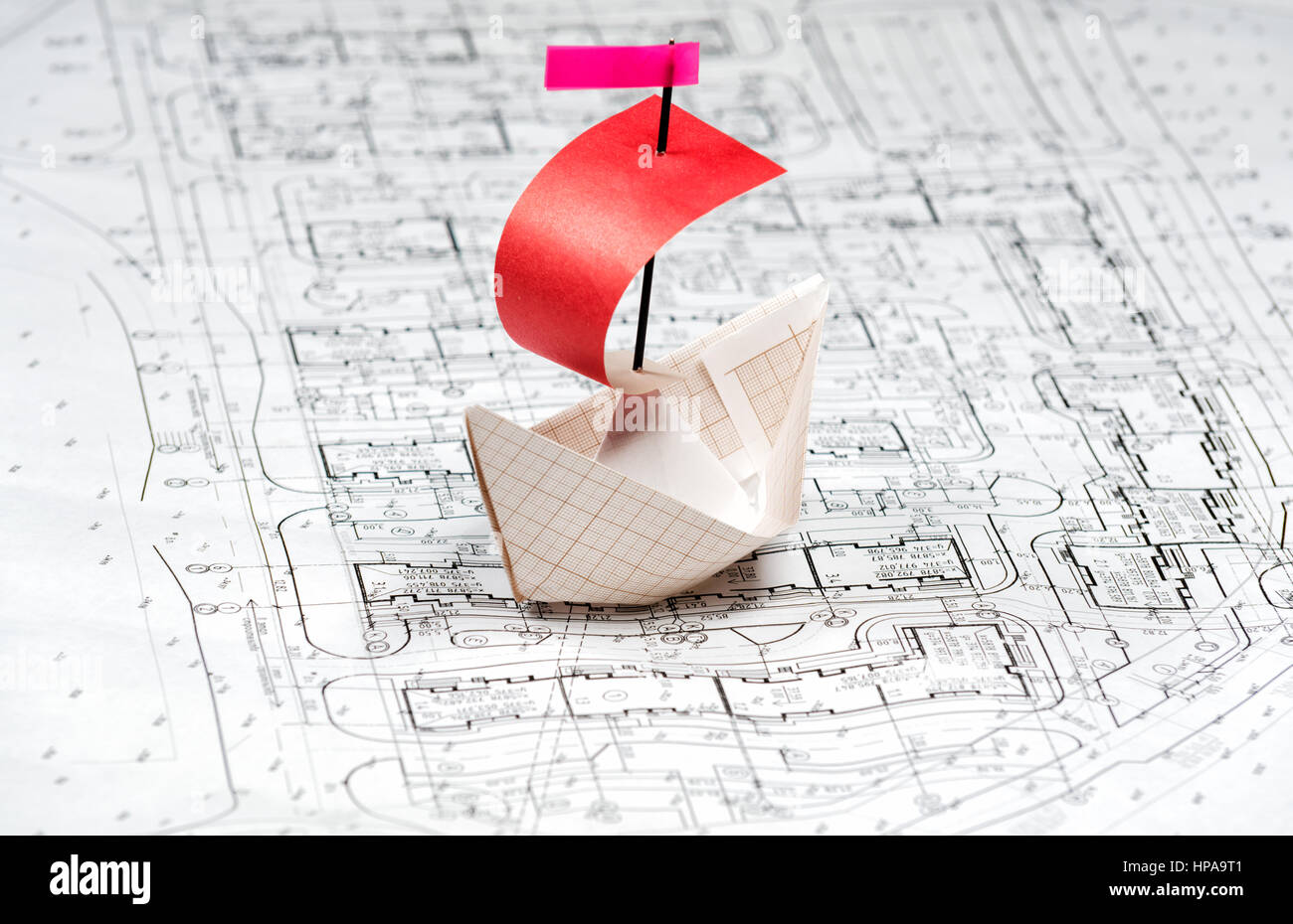paper boat floating on the waves of a paper drawing Stock Photo - Alamy