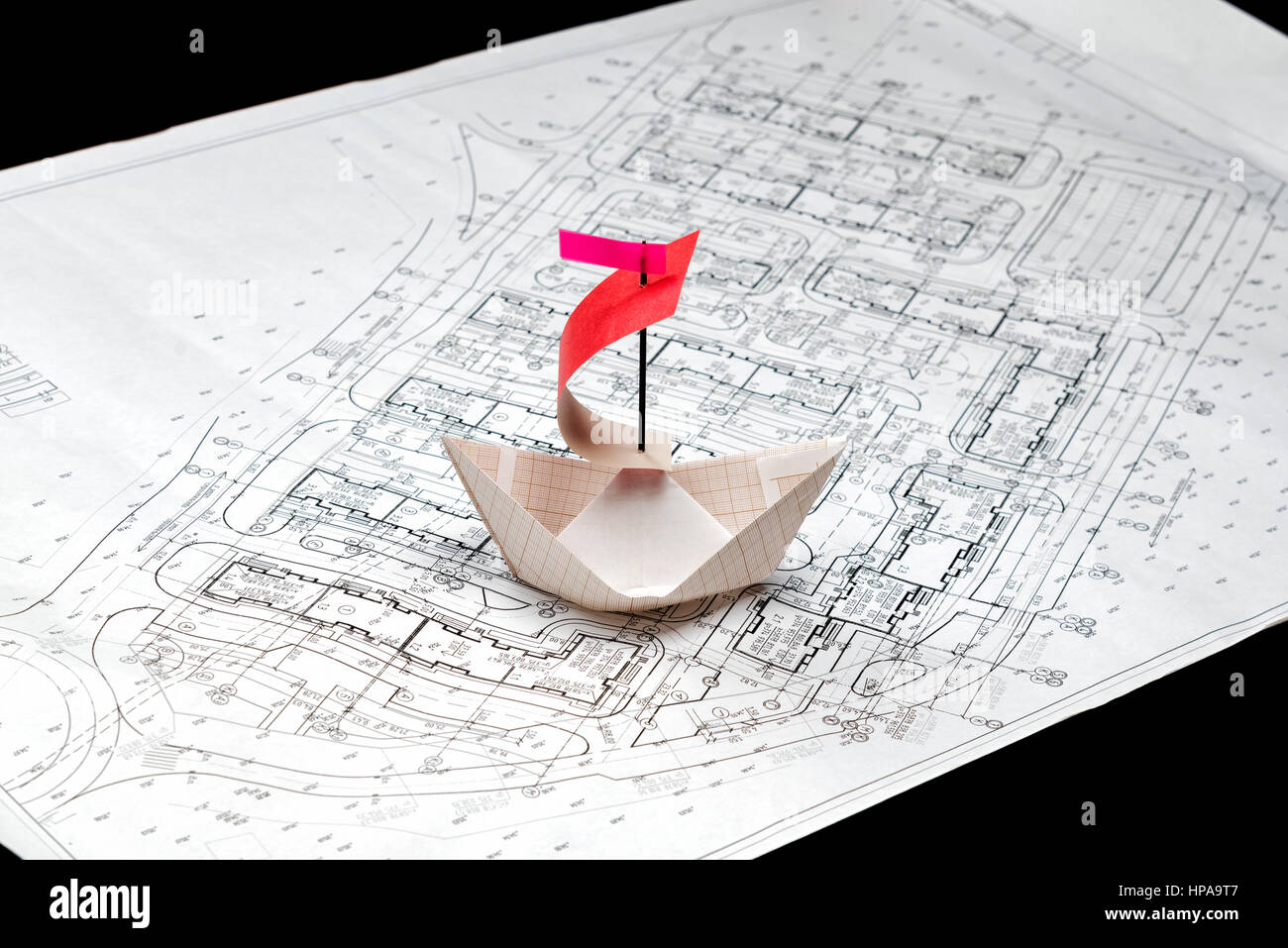 paper boat floating on the waves of a paper drawing Stock Photo - Alamy