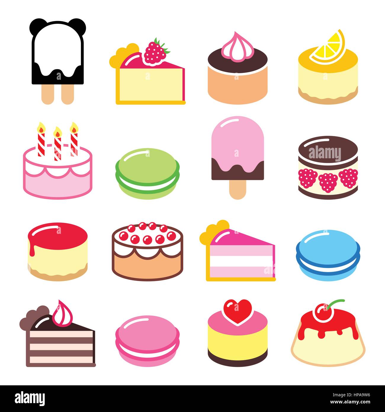 Dessert icons set - cake, macaroon, ice-cream icons Stock Vector Image ...