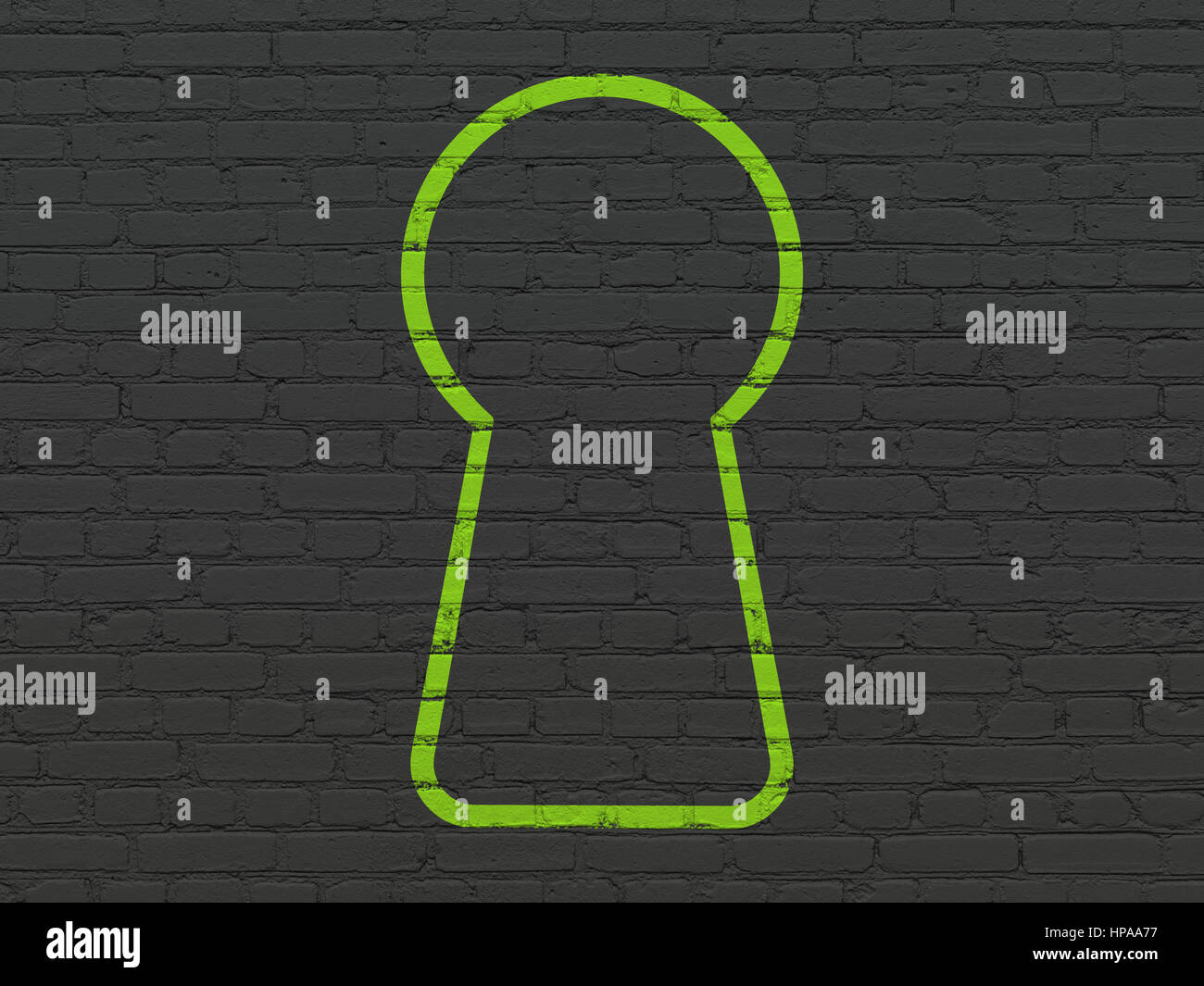 Information concept: Painted green Keyhole icon on Black Brick wall ...