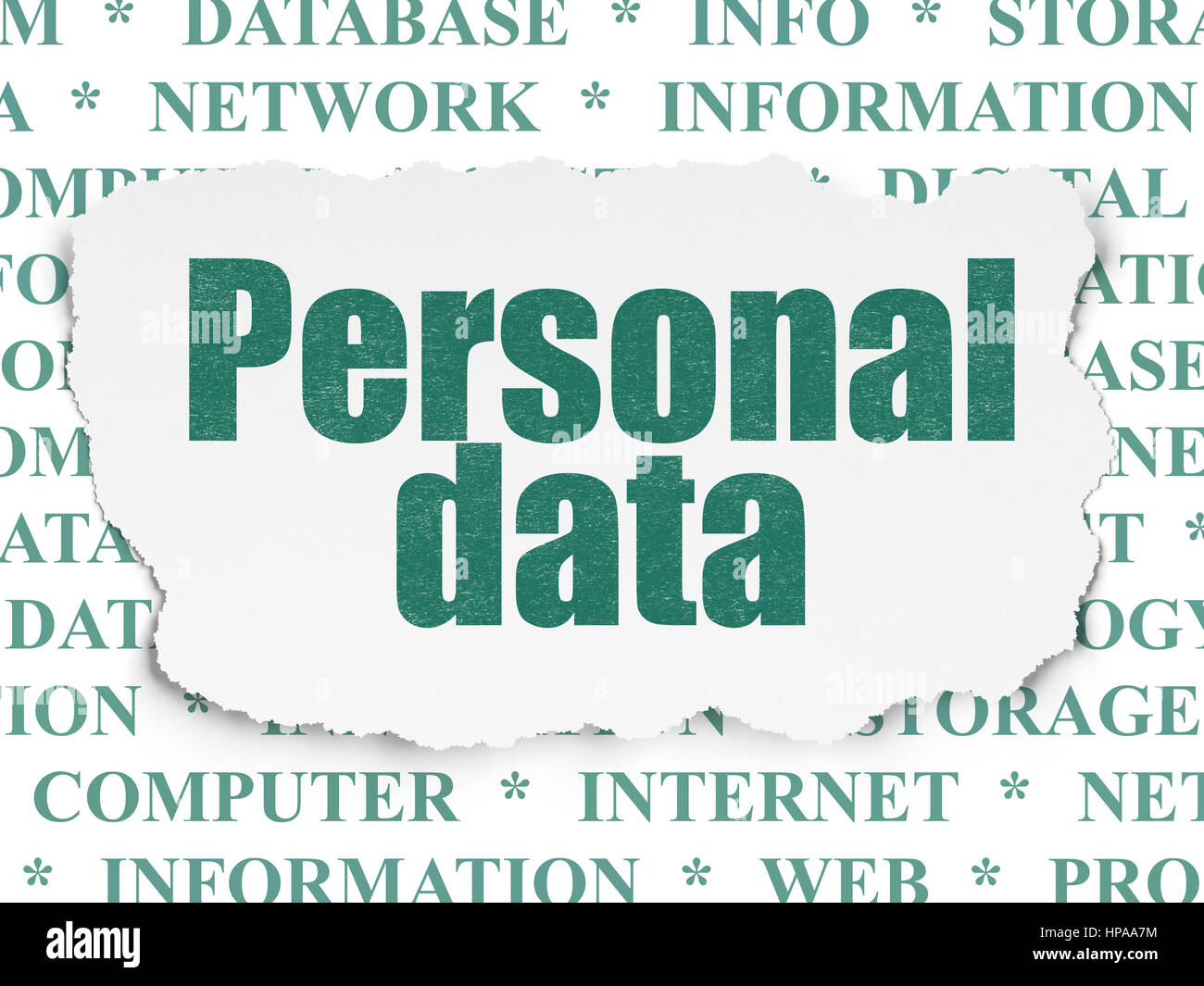 Data concept: Painted green text Personal Data on Torn Paper background ...