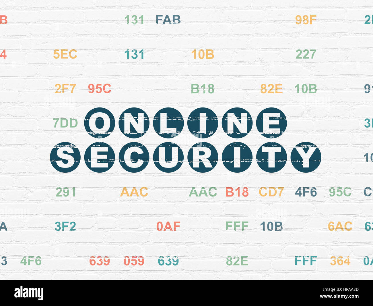 Security concept: Painted blue text Online Security on White Brick wall background with ...