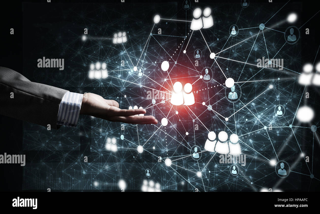 Background conceptual image with social connection lines on dark ...