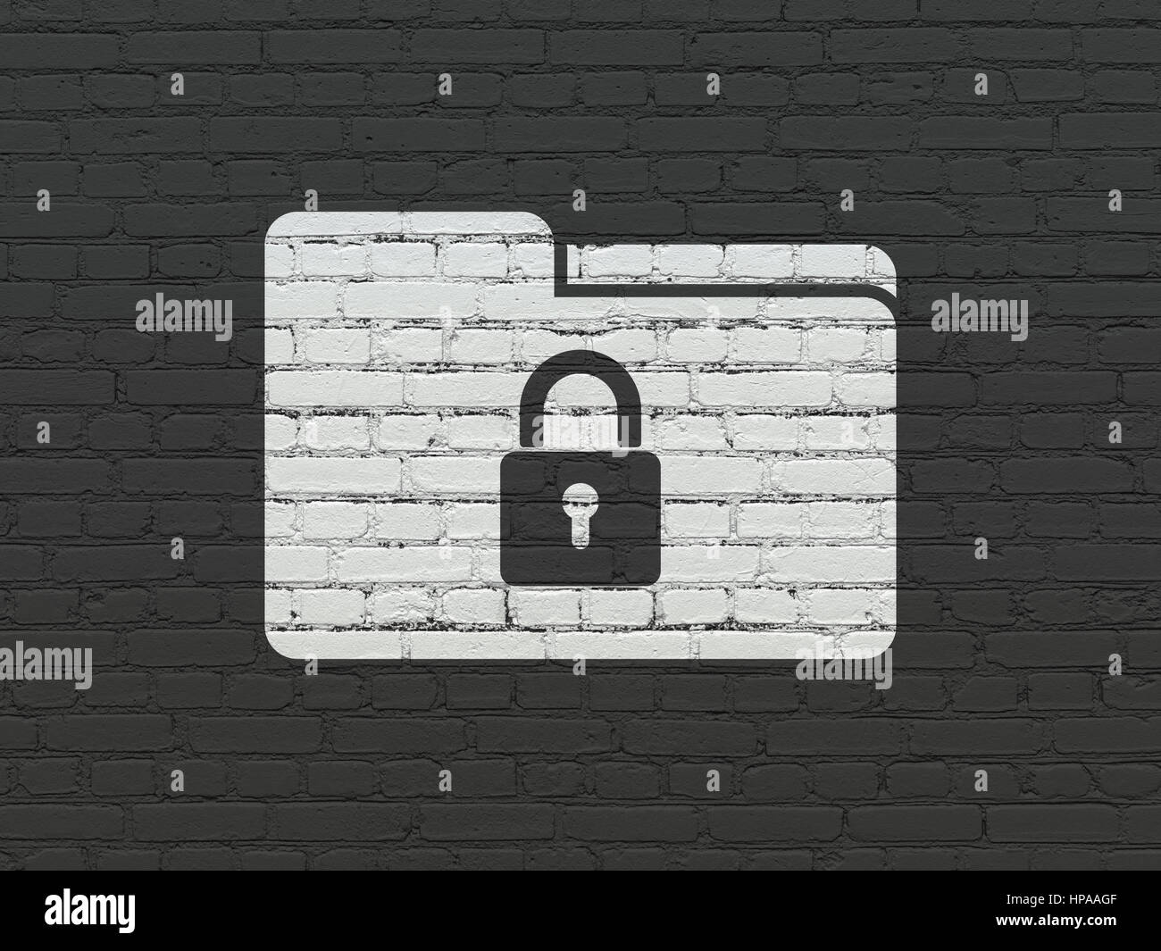 Business concept: Painted white Folder With Lock icon on Black Brick ...
